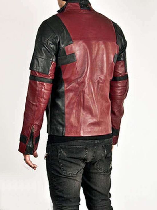Red and Black Contrast Futuristic Slim Leather Jacket