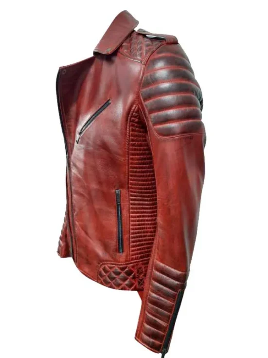Men's Slim Fit Real Leather Red Motorcycle Jacket for Men - Sale