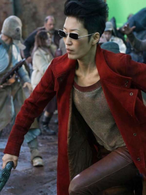 Buy Mortal Engines Anna Fang Coat - Jihae Red Satin Coat - Sale