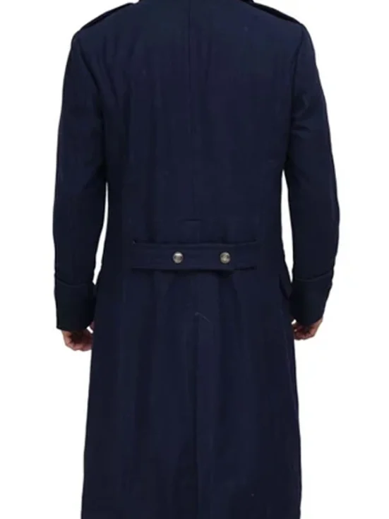 Navy Blue Men's Wool Military Overcoat – Long Fit