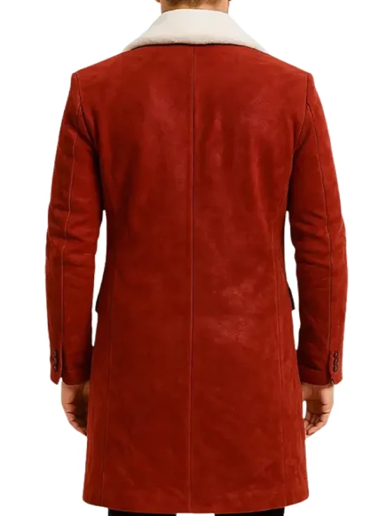 Men’s Red Shearling Christmas Long Coat - America Jackets
