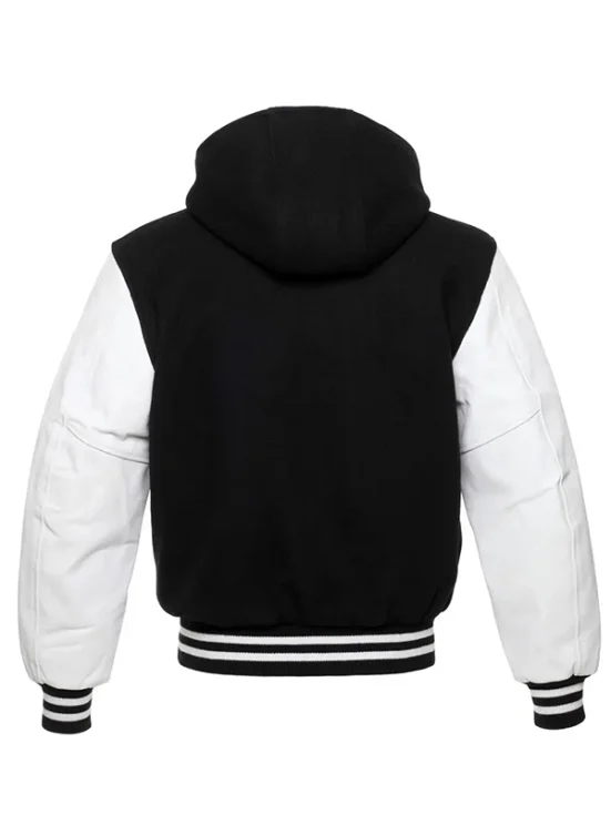 Black and White Hooded Varsity Jacket - America Jackets